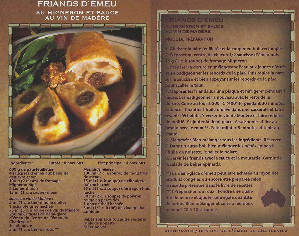 Friands d’émeu au migneron et sauce au vin de Madère - Centre de l'émeu ...
